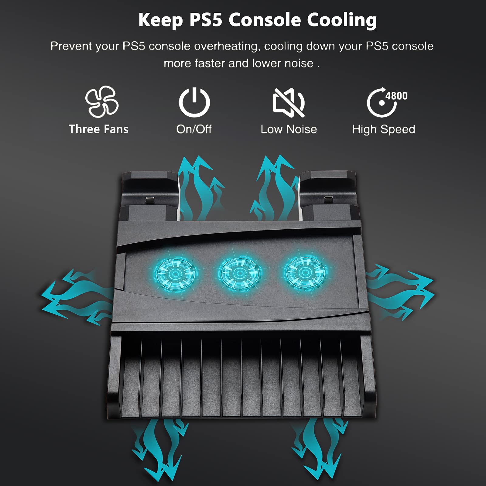 My Genik Touch on Charger with 3 Fan Cooler for PS5 Digital Edition & Ultra HD Console Vertical Cooling Stand with LED Indicators, USB Fast Charging Dock Station with 12PCS Games Storage