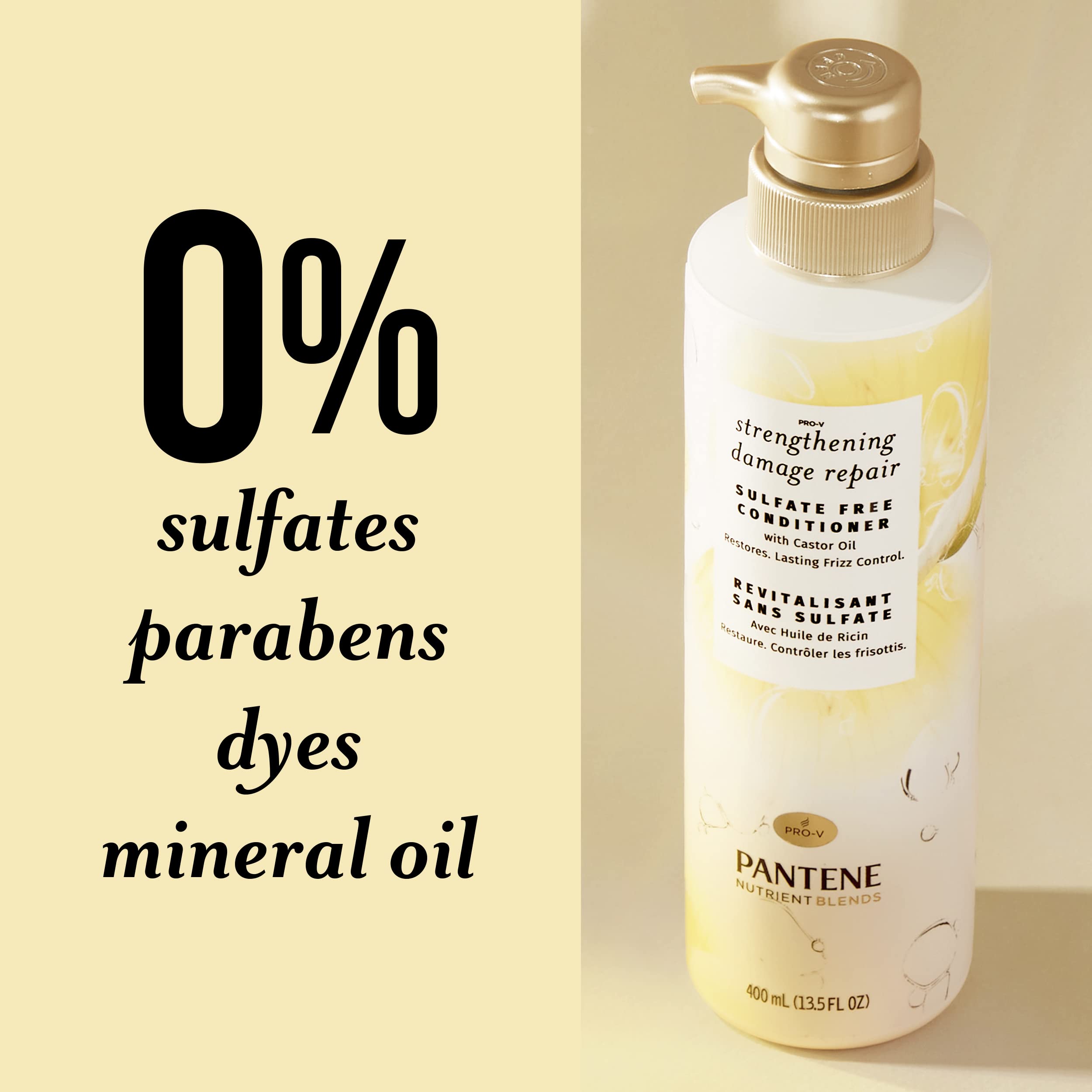 Pantene Shampoo and Conditioner with Castor Oil and Hair Treatment Set, Sulfate Free, Nutrient Blends Fortifying Damage Repair