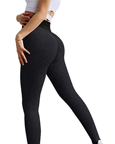 MOSHENGQI Women's Ruched Butt Lifting High Waist Yoga Pants Tummy Control Stretchy Workout Leggings Textured Booty Tights(X-Large,#1 Dark Grey)