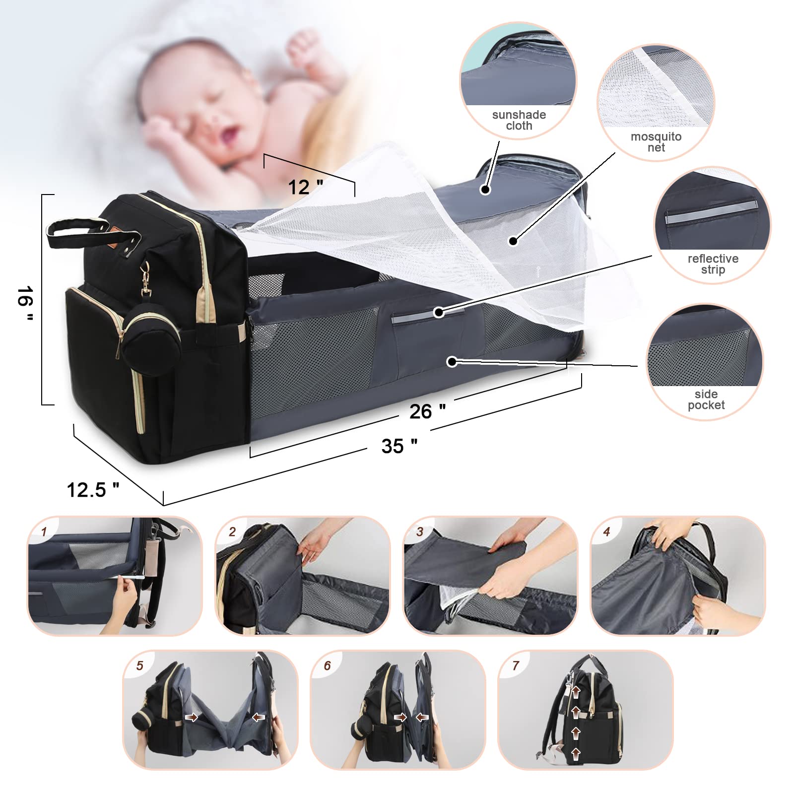 WOOMADA Baby Diaper Bag Backpack with Changing Station & Organizing Pouches for Baby Girl (pink2)