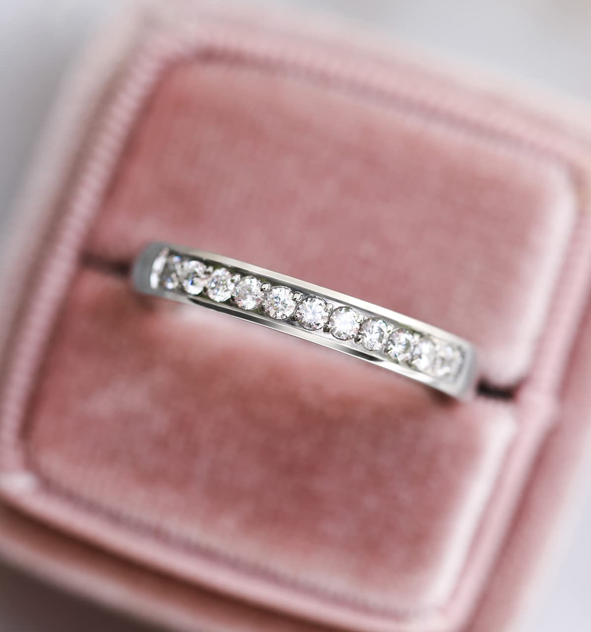 Monkton 3.5mm Women Half Eternity Bands Cubic Zirconia Promise Ring Stainless Steel Wedding Band Size 3-12.5, Silver, Size 7