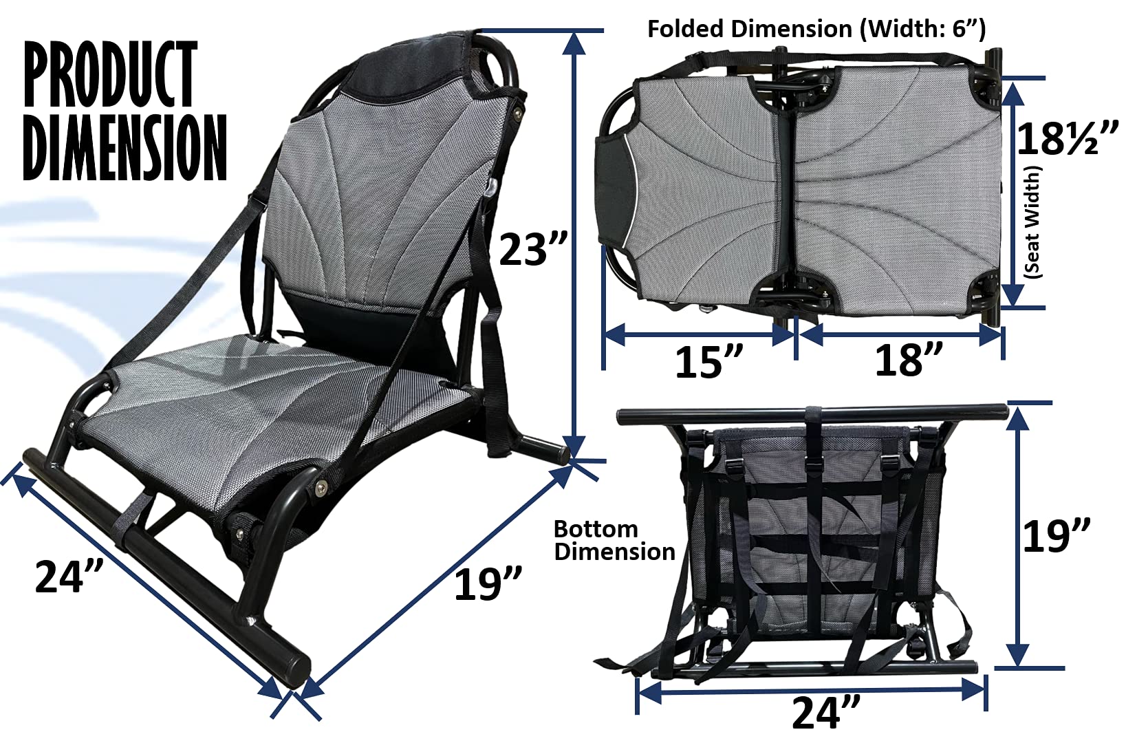 Pactrade Marine Adjustable Straps Black Gray Textilene Mesh Fabric Upright Deluxe Lightweight Kayak Seat Foldable Canoe Cushion Aluminum Frame Sit On Top Fishing Canoeing Boating Kayaking Rafting