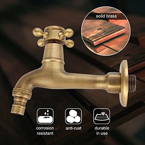 Vintage Solid Brass Single Handle Faucet Washing Hine Faucet Wall Mounted Water Tap Laundry Utility Room Sink Faucets(1#)
