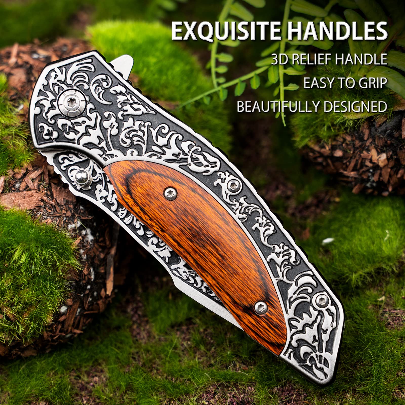 VALHALLA TREANT Pocket Knife, 3.6'' Sharp Blade Pocket Folding Knife, Cool EDC Knife with 3D Retro Embossed Pattern, Classic Pocket Knife For Men, Outdoor Camping Hiking