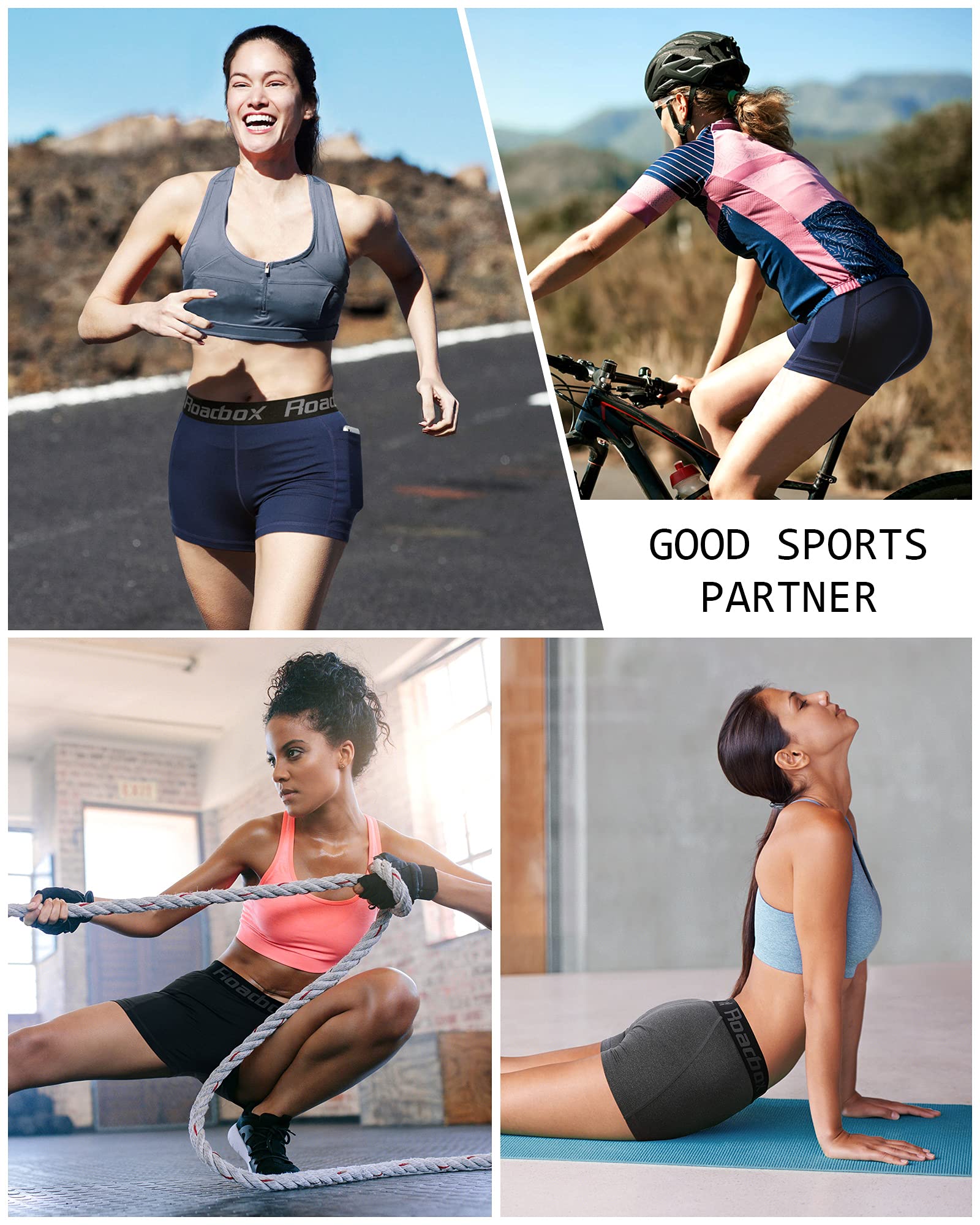 Roadbox 3" Spandex Compression Shorts - Breathable Athletic Performance Yoga Shorts for Outdoor Gym Exercise