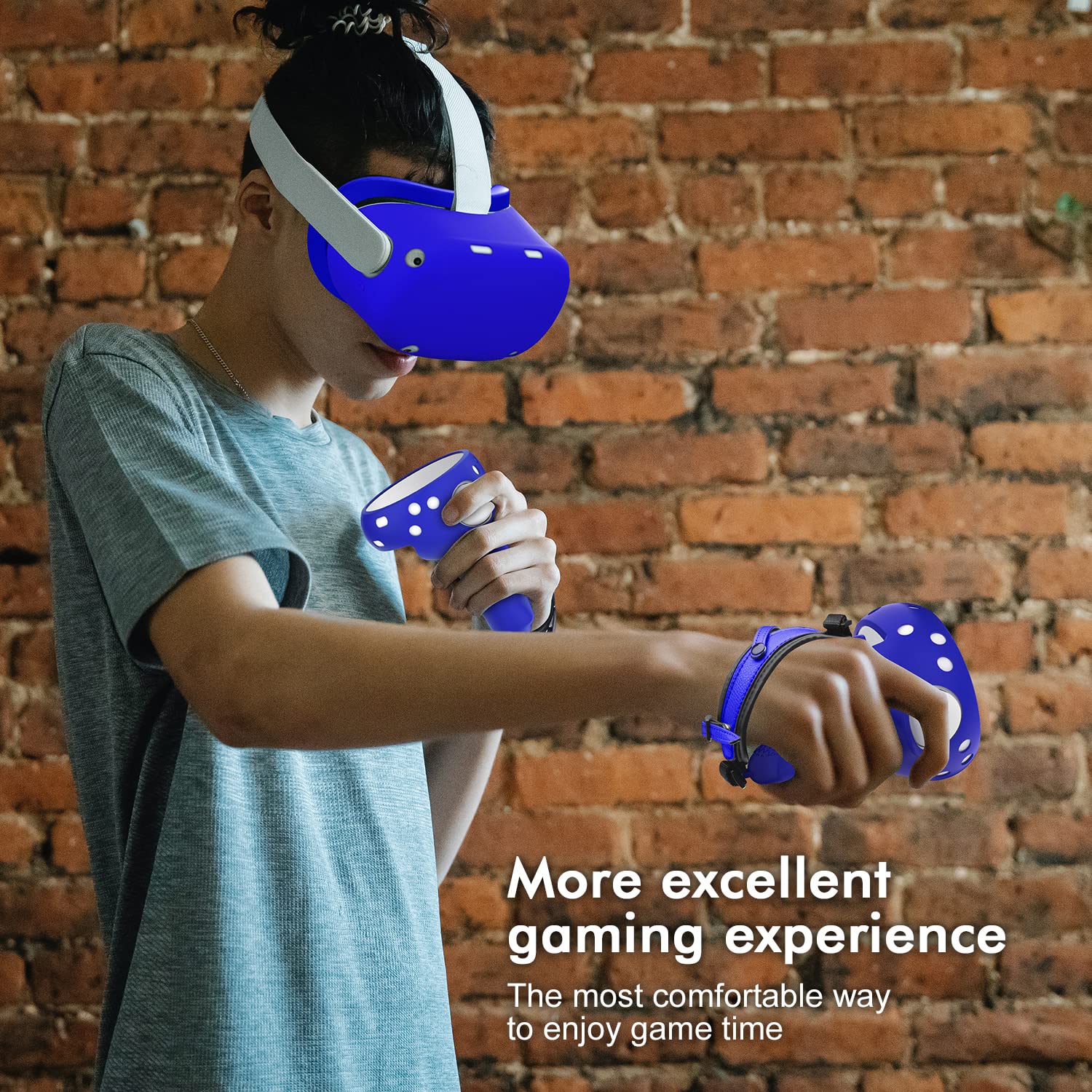 Relohas Accessories Set Oculus Quest 2, Touch Controller Grip Cover, Front Face Protector Cover, Silicone Face Cover with Lens Protective Cover, Protect Your VR in All Aspects(4PCS, Navy-Blue)