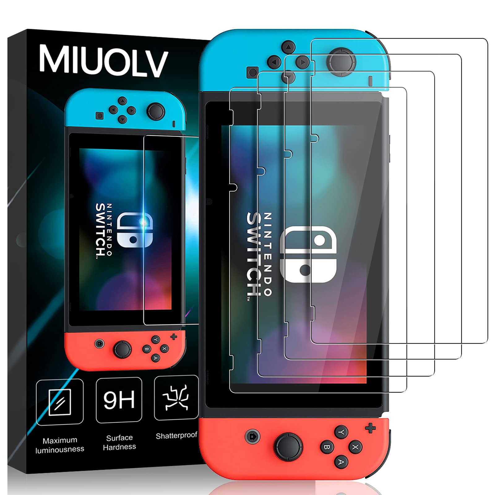MIUOLV [4 Pack] Screen Protector Tempered Glass for Nintendo Switch - Transparent HD Clear Anti-Scratch Screen Protector for Nintendo Switch 2017 (Clear)