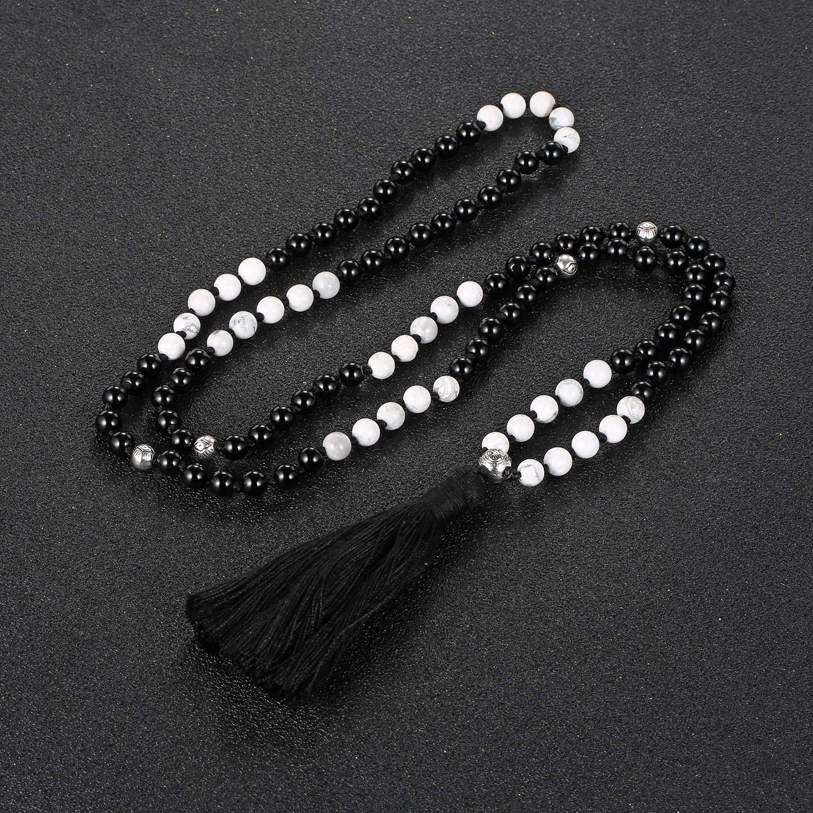 LIUANAN 108 Mala Beads 8mm Natural Bracelet Healing Gemstone Yoga Meditation Hand Knotted Mala Prayer Bead Necklace
