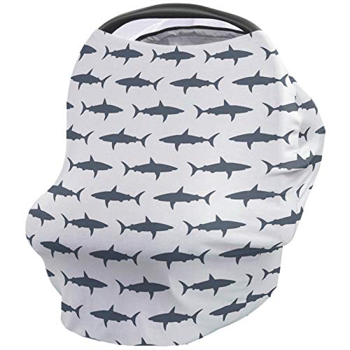 Nursing Cover Carseat Canopy, Ocean Shark Silhouette Soft and Breathable Stroller Covers for Breastfeeding Infants, Ocean Fish Decor Multiuse-Nursing Scarf,Stretchy Babysitting Scarf
