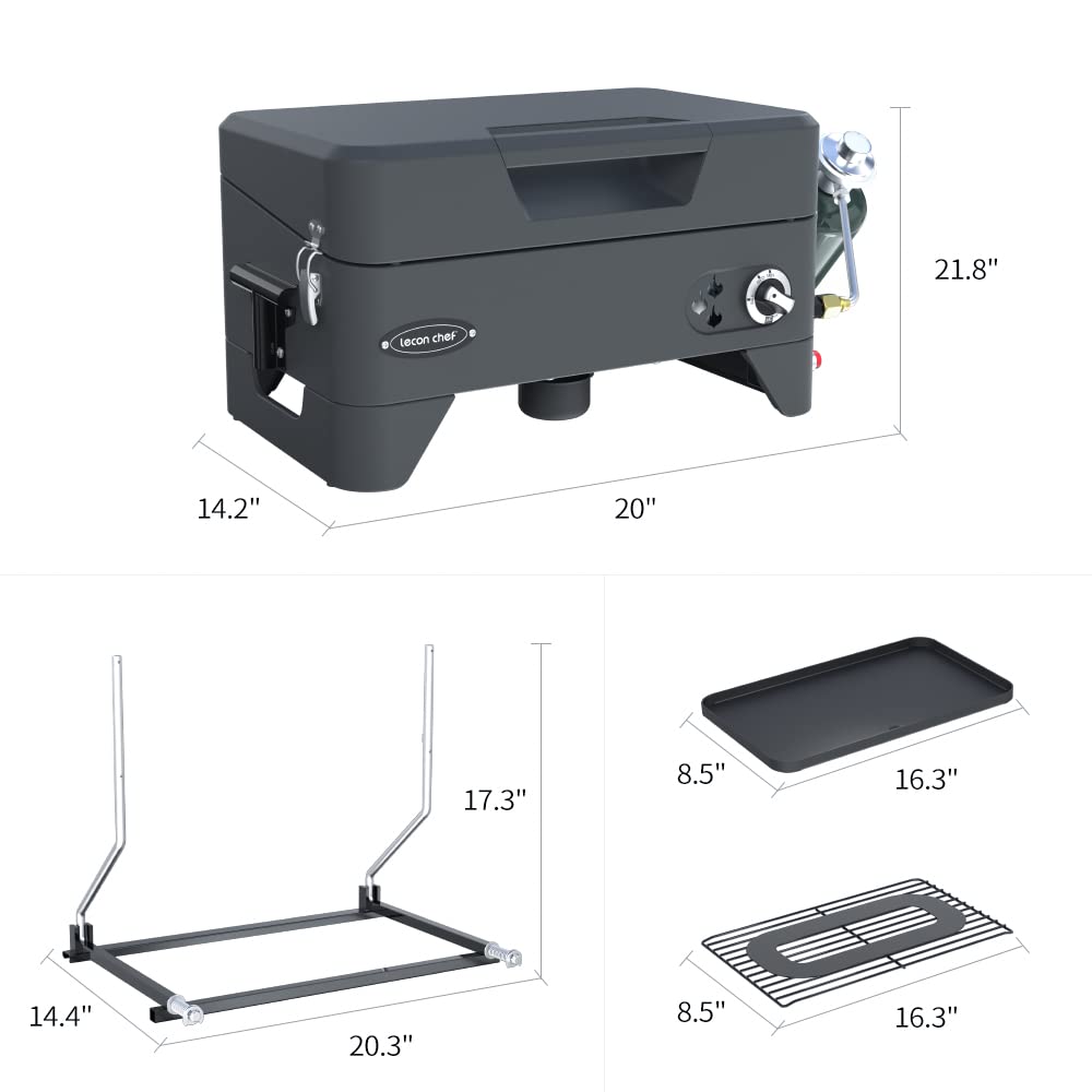 Leconchef 2 in 1 Gas Grill with hood,Portable Griddle Propane for Outdoor,RV,BBQ Camping 16.3 inch,12000 BTU Tabletop and standing