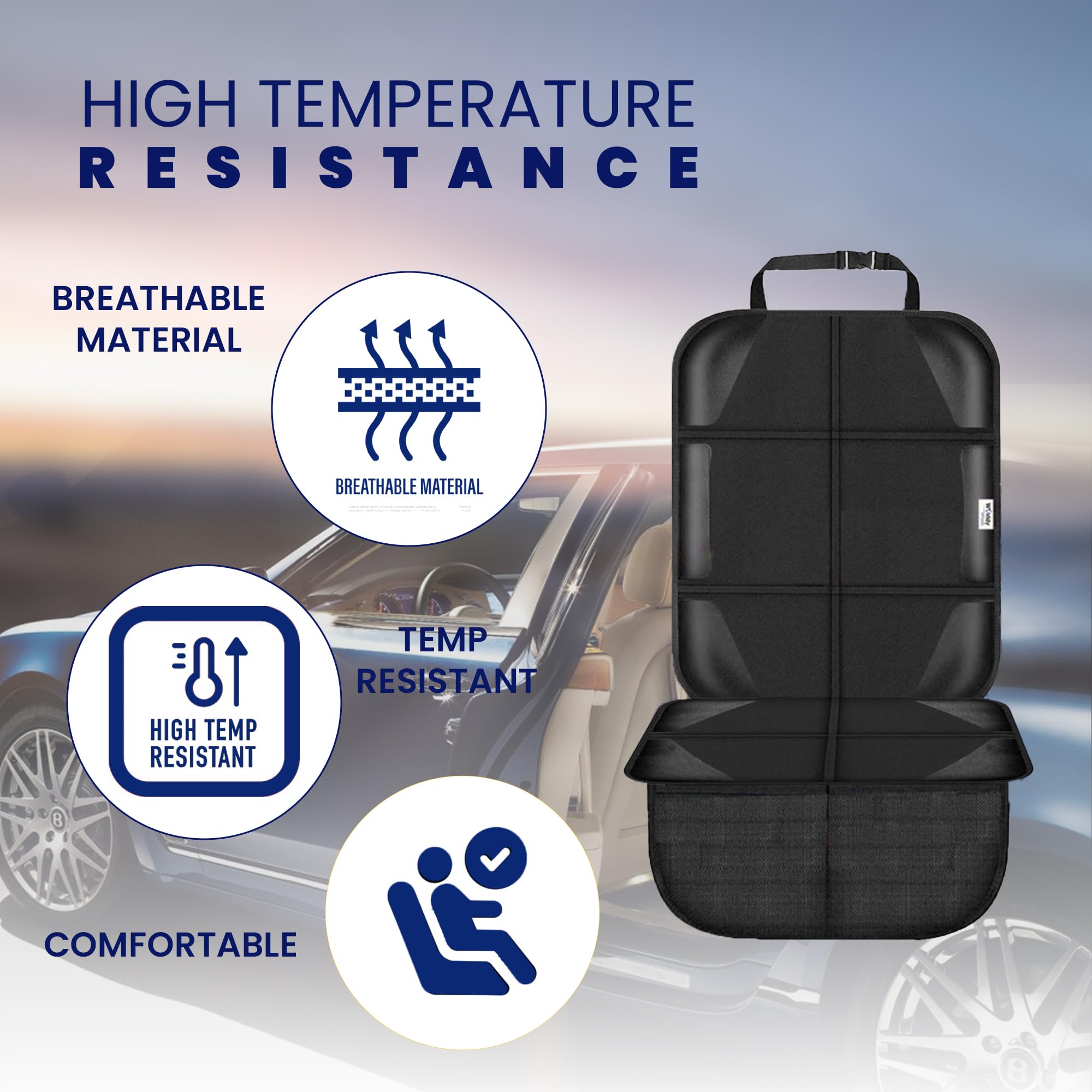 Worldy Wheels Car Seat Protector - 600D Fabric Non-Slip Waterproof Backing Car Seats Protector for Child & Dogs, Thick Padding Covers with Mesh Storage Pockets (Pack of 1)