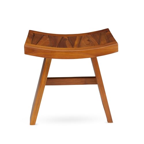 TeakCraft Teak Shower Bench Stool for Bath & Spa (Fully Assembled), 18 inch, Shower Stool, The Tori