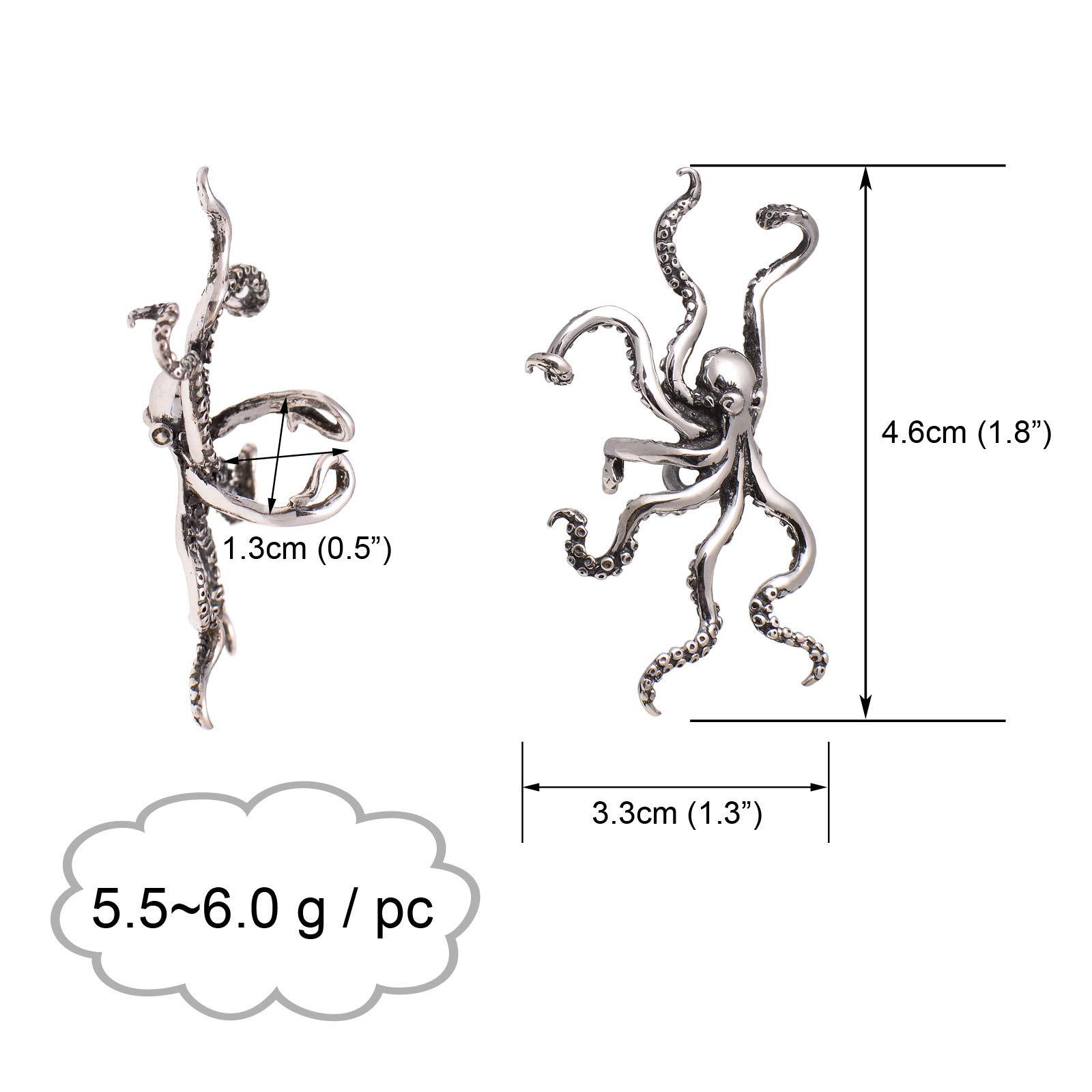 Paialco 925 Sterling Silver Octopus Ear Cuff Earrings