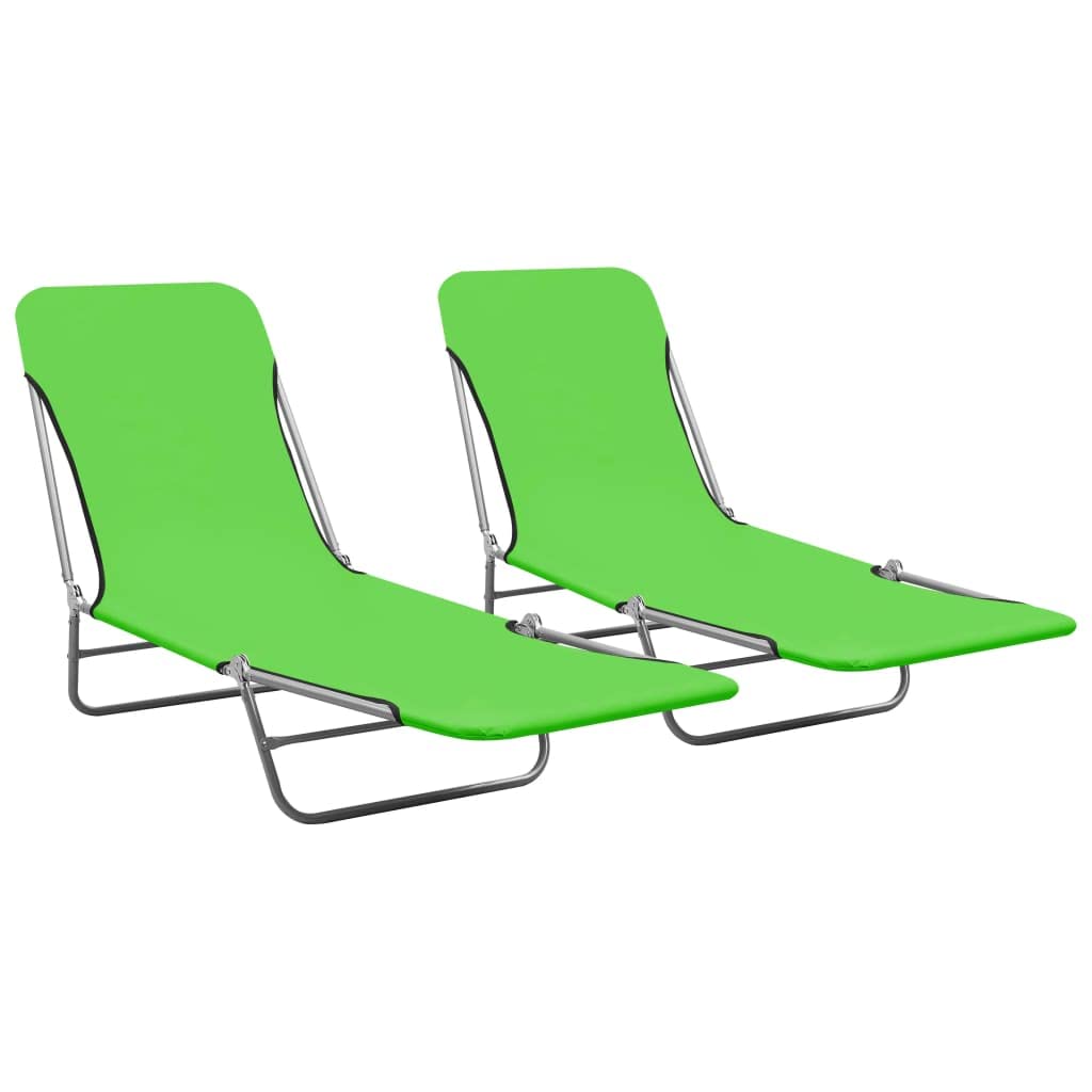 YELWHI Folding Sun Loungers 2 pcs Steel and Fabric Green,: Outdoor Furniture, Outdoor Seating
