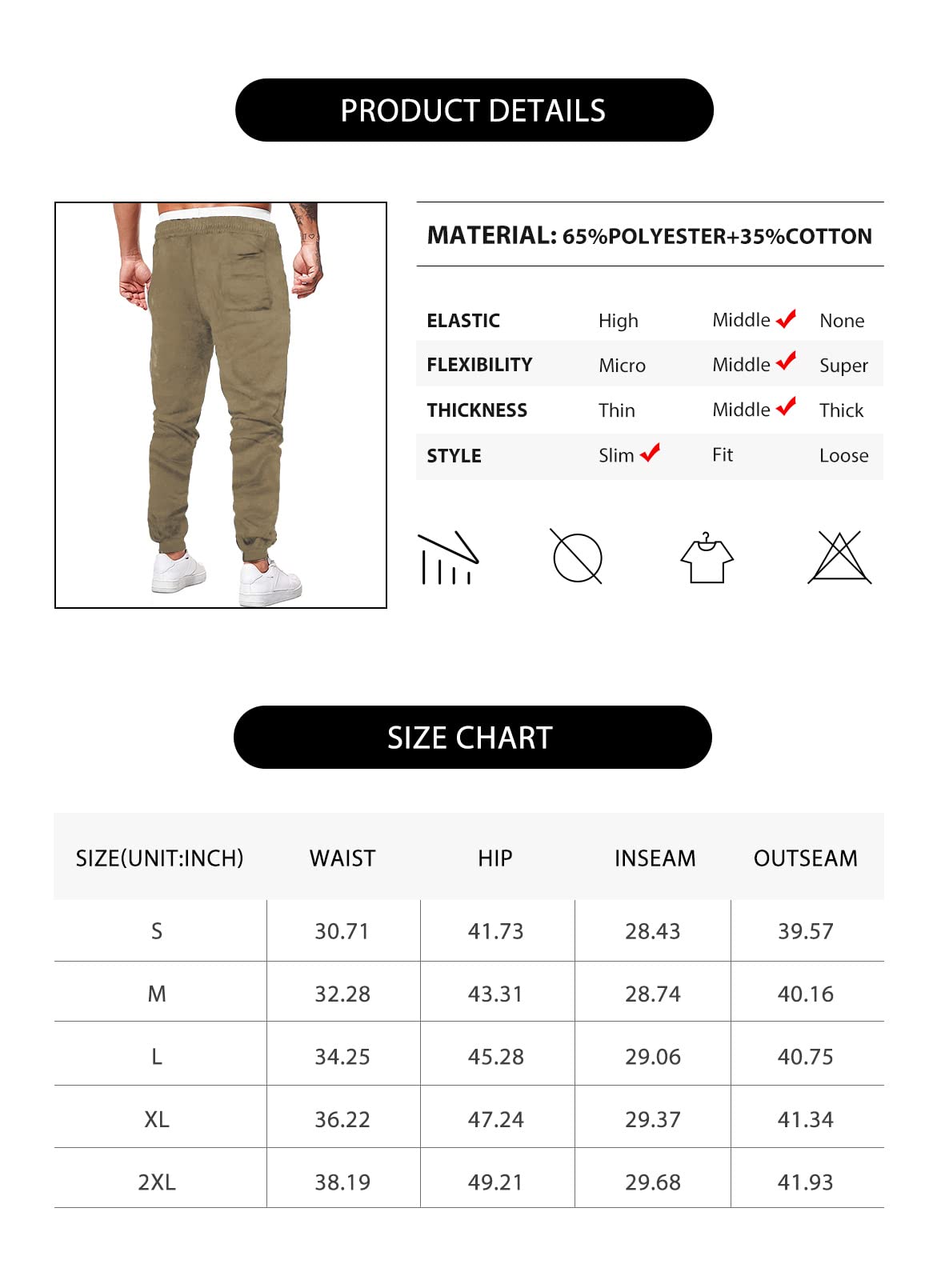 Renaowin Mens Sweatpants Causal Fit Tapered Track Pants with Pockets Athletic Joggers for Men Workout, Running, Gym Khaki US 38(XL)