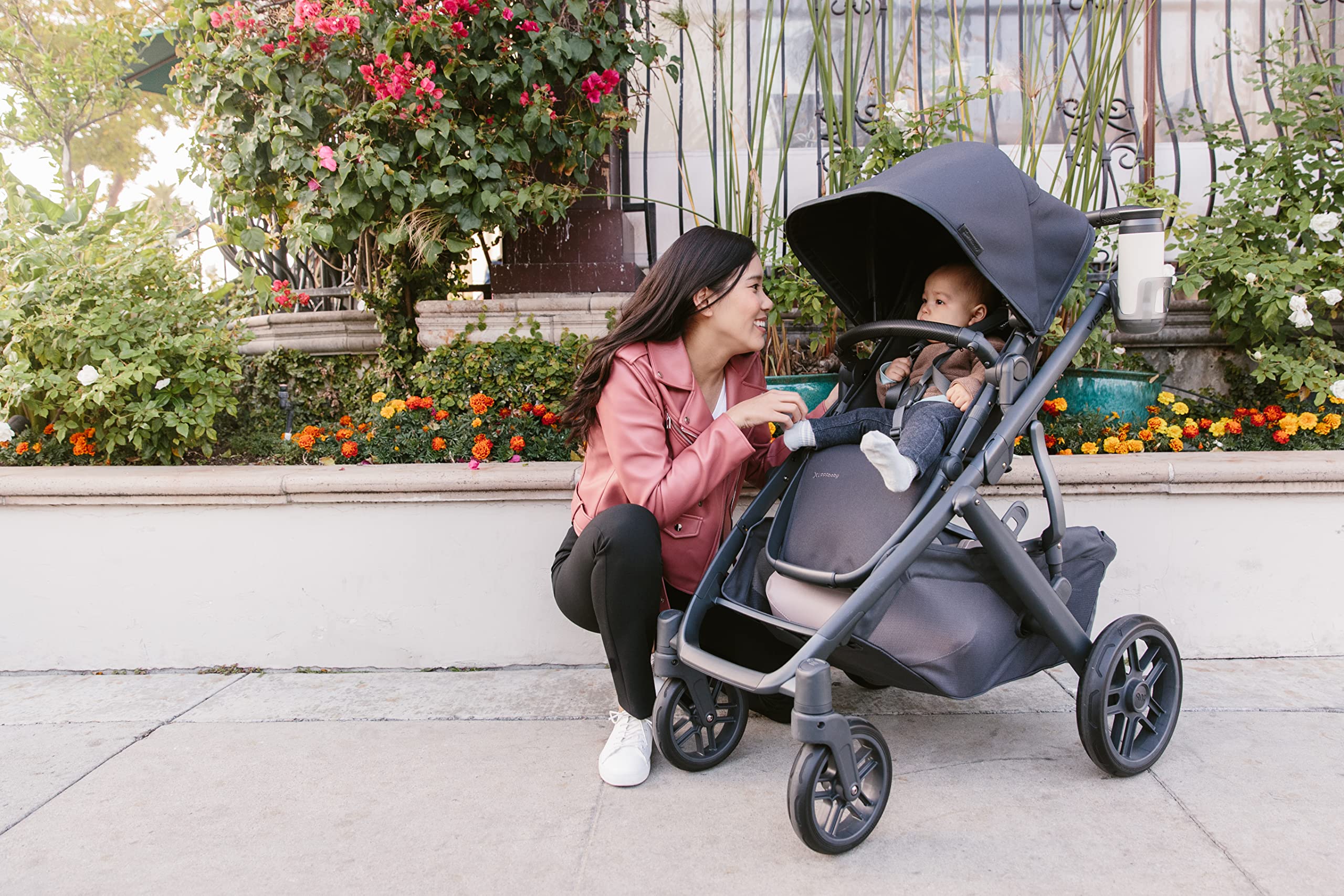 Vista V2 Stroller - Jake (Black/Carbon/Black Leather) + MESA V2 Infant Car Seat - Jake (Charcoal)