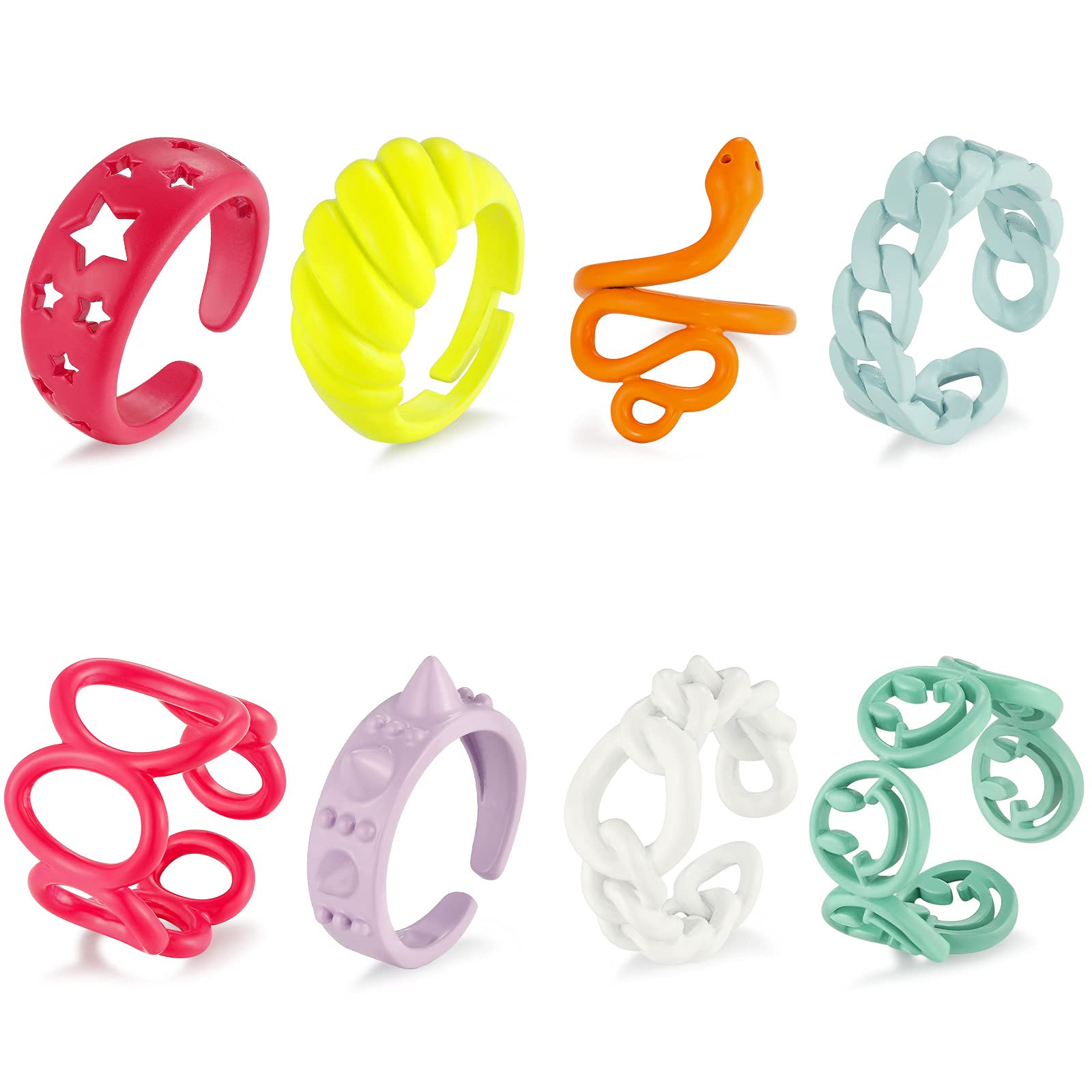 SISMIURRA 8pcs Acrylic Rings Aesthetic Chunky Rings for Women Alloy Knuckle Ring Set Preppy Funky Rings Gift for Teens