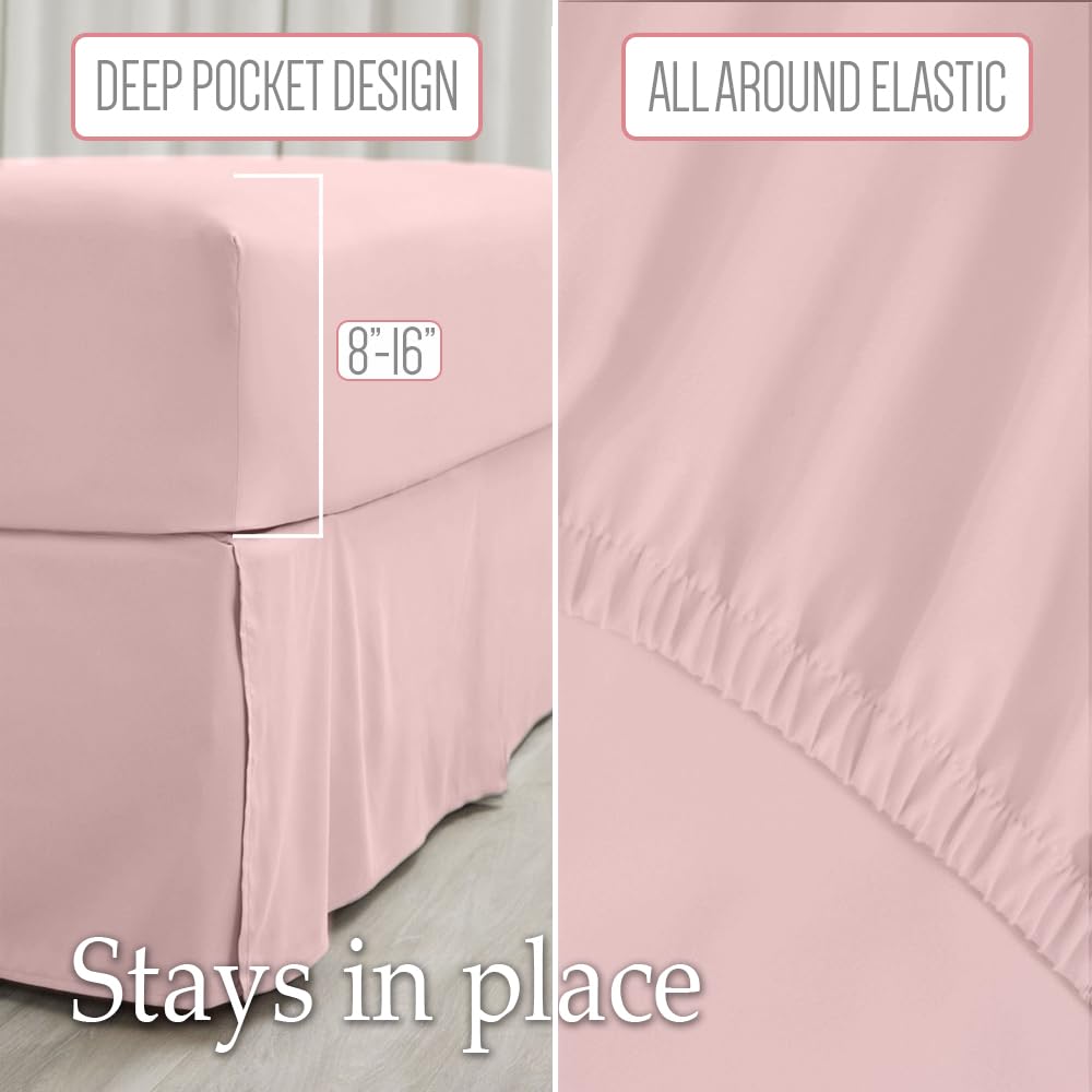 lalaLOOM Twin Bed Sheet Set, Soft Microfiber Hotel Luxury Bedding, Extra Deep Pocket, 3 Piece Sheets and Pillowcase Sets, Breathable Wrinkle, Fade Resistant Easy Care Machine Washable Linen Light Pink