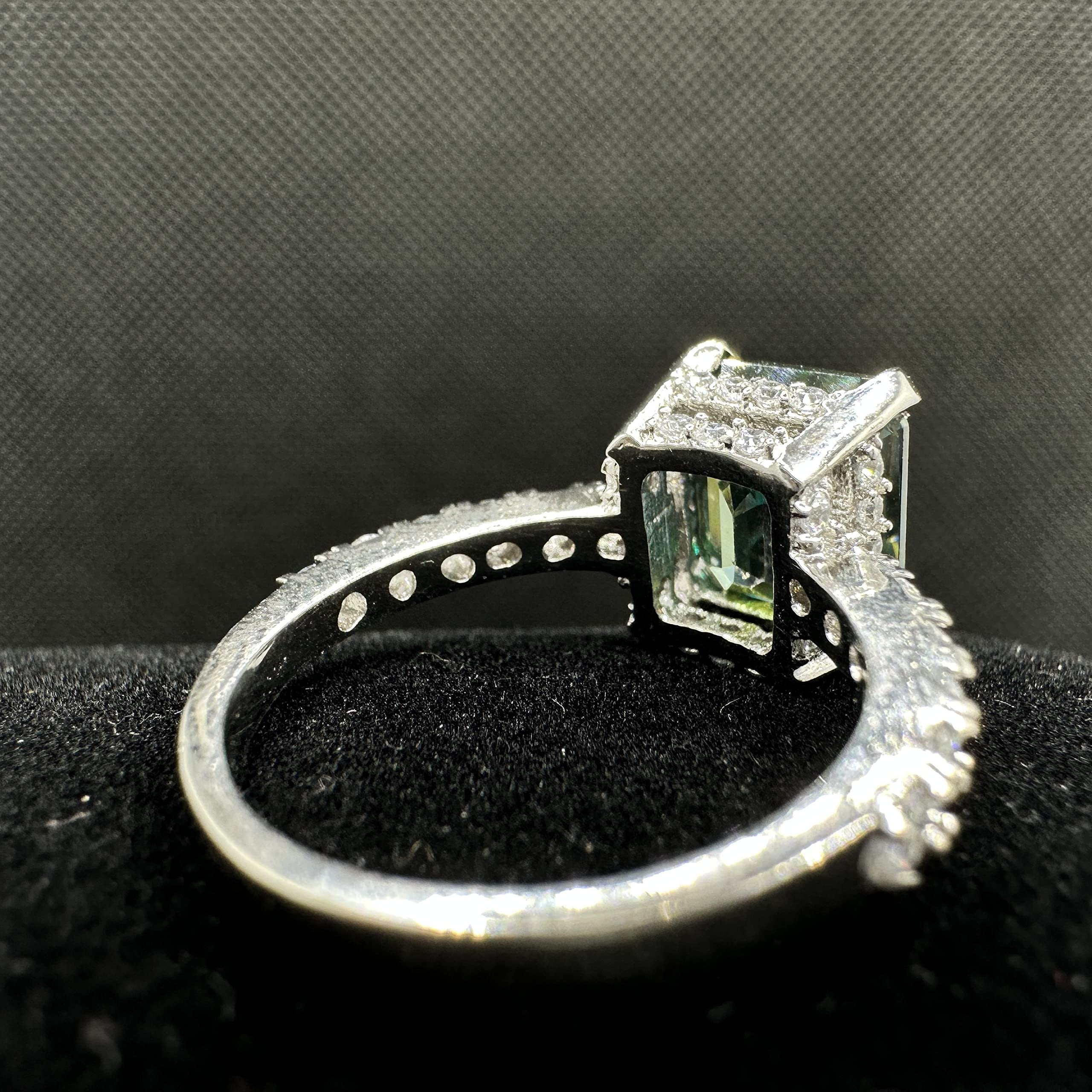 RINGJEWEL 5.40 ct VVS1 Emerald Cut Moissanite White Grey Green Color Silver Plated Engagement Ring For Women (Pack Of 1).