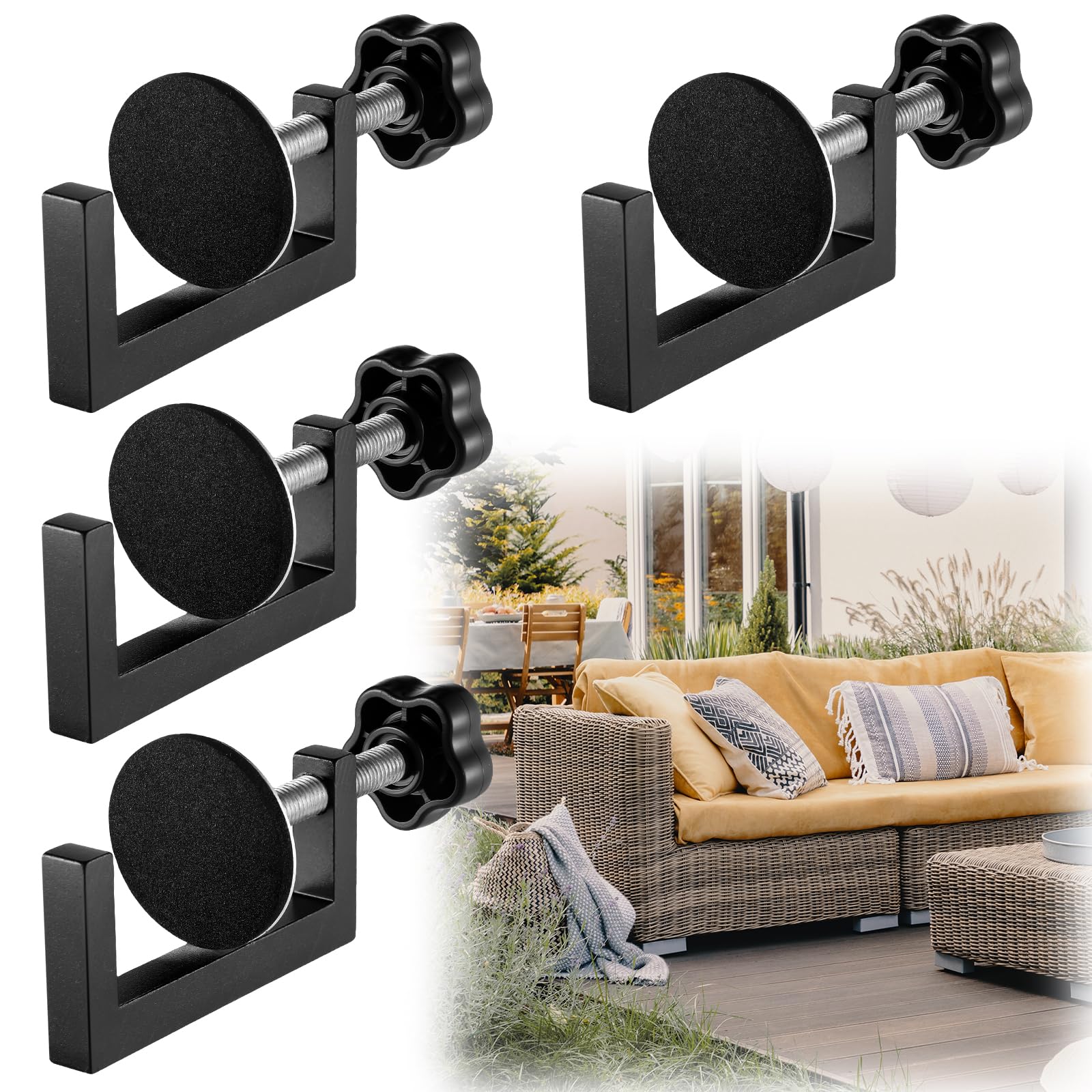 Yaocom 4 Pcs Adjustable Sectional Couch Connectors Outdoor Patio Furniture Clips Sectional Couch Clips Rattan Furniture Clamps Wicker Chair Fasteners, Connect Sectional Module Couch Patio Furniture