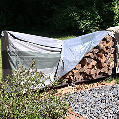 Sunnydaze Log Rack Cover - Gray with Green Stripe - 300D Polyester with PVC Backing - Heavy Duty Outdoor Accessory for Patio, Deck and Backyard - 5-Foot