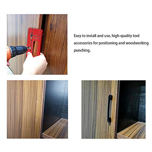 MISNODE Woodworking Hole Positioner Aluminum Alloy Handle Hole Jig Locator Hole Opener Drill Guide Hole Punch Locator Kit Guide Carpentry Tools(Red)