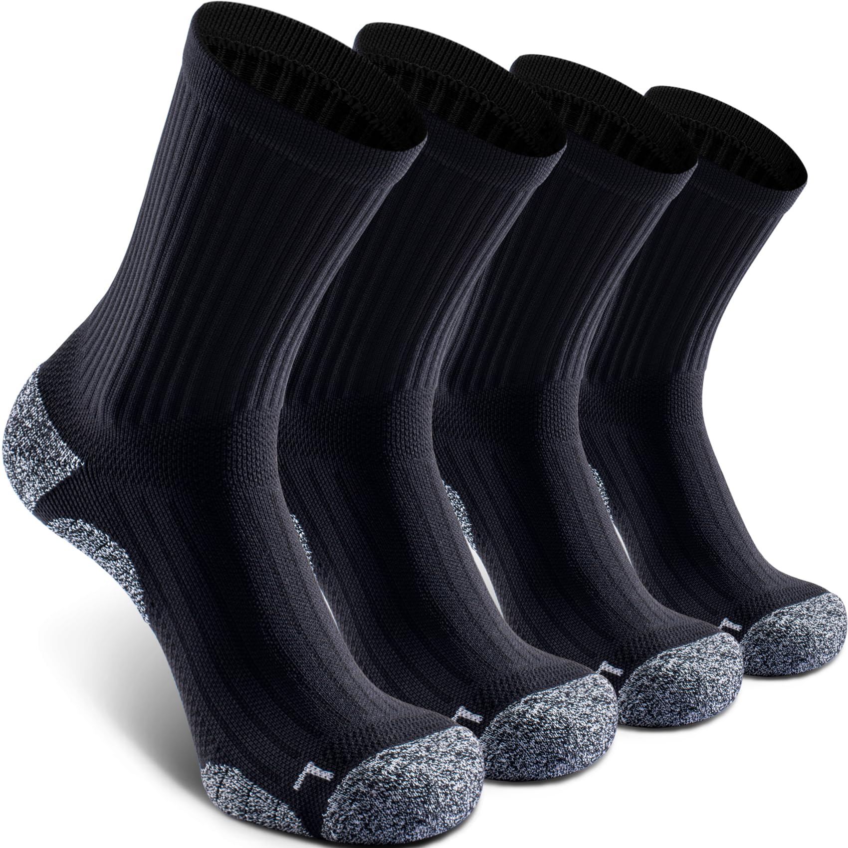 SITOISBE Cushioned Compression Unisex Mid-crew Socks 4-Pack, Large, Black