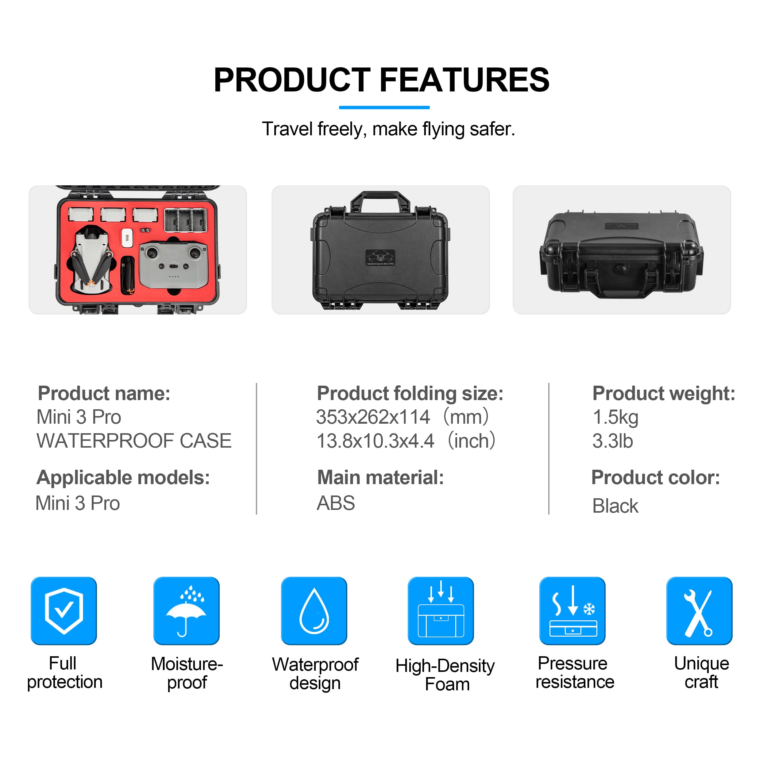 STARTRC Mini 3 Pro Case Waterproof Hard Carrying Case for DJI Mini 3 Pro Accessories (Mini 3 Pro & RC-N1 Controller)
