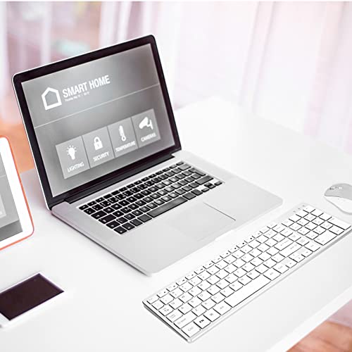 Wireless Keyboard and Mouse Combo Rechargeable USB Cordless Slim Compact Keyboard with Numeric Keypad and Ergonomic Silent Computer Mouse Set for Windows,PC,Laptop,MacBook,Chromebook-Silver White