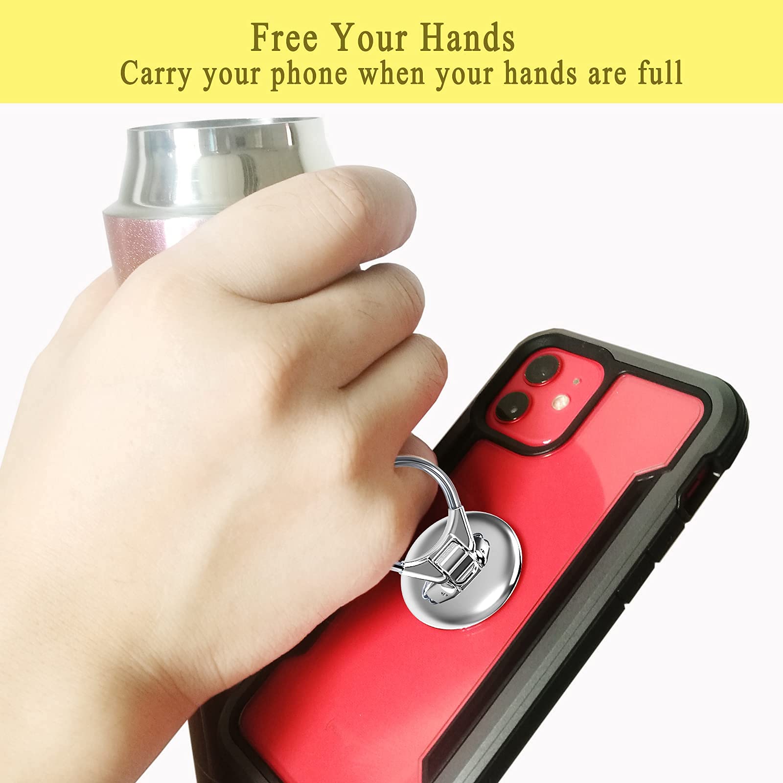 Phone Ring Holder Finger Kickstand [4 in 1]-Phone Ring Grip,360° Rotation Phone Kickstand,CD Slot & Air Vent Car Phone Mount(Silver)