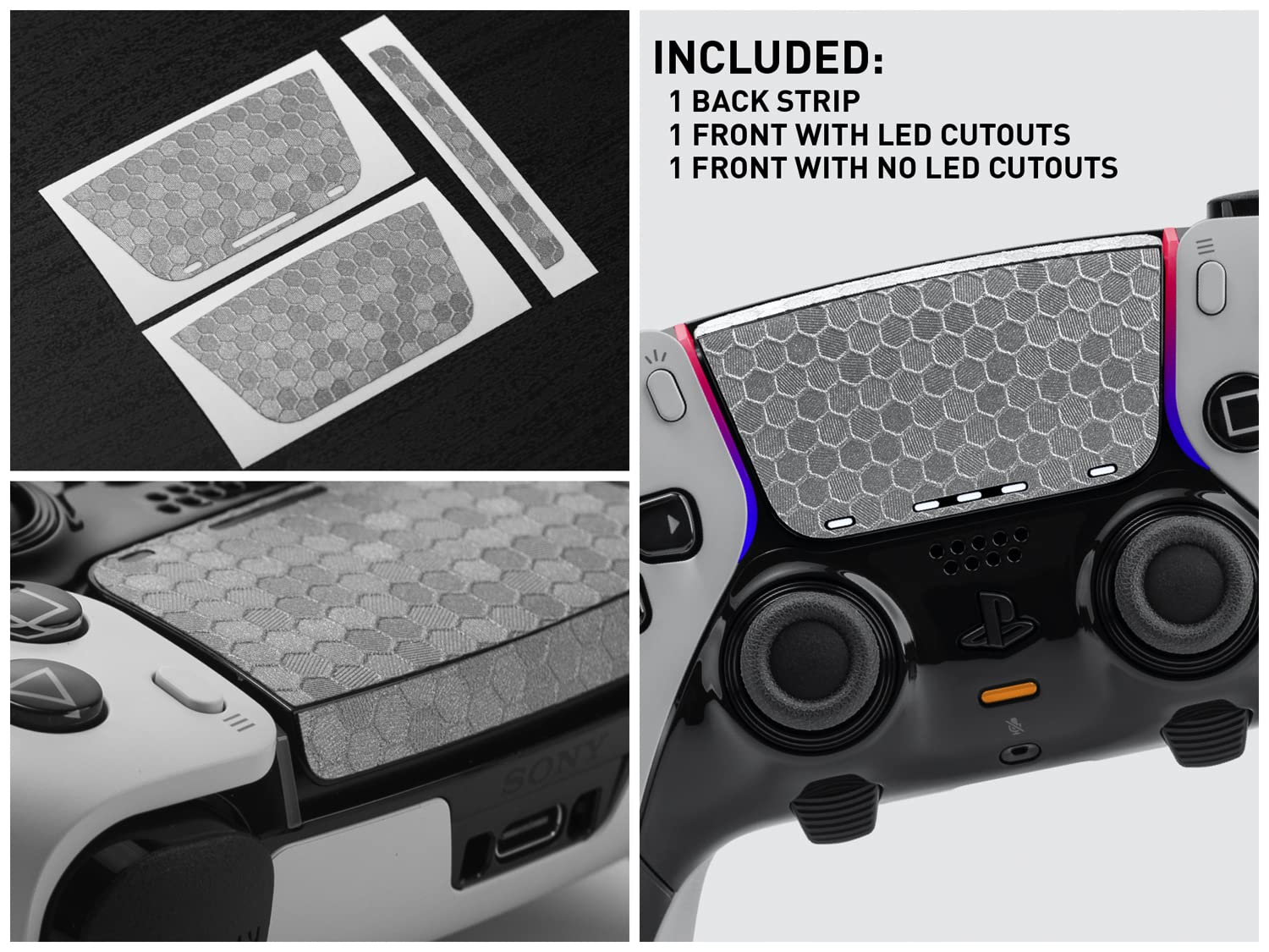 TouchProtect Silver Hex Pro Bundle for PS5 | Dualsense Edge & Standard Dualsense Textured Trackpad Skin Combo Pack.