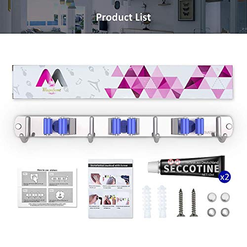 SPEENSUN Mop Rack Wall Mount-15''Stainless Steel Heavy Duty Broom and Mop Holder Wall Mounted -Broom Hanger With 3 Racks and 4 Hooks For Closet Broom Organizer-Mop Hanger Wall Mount-Broom Rack