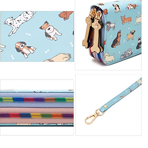 Nawoshow Women's Wallet Cute Cat Wallet Bifold Long Purse with Zipper,alaways happy (Cute Dog(Blue))