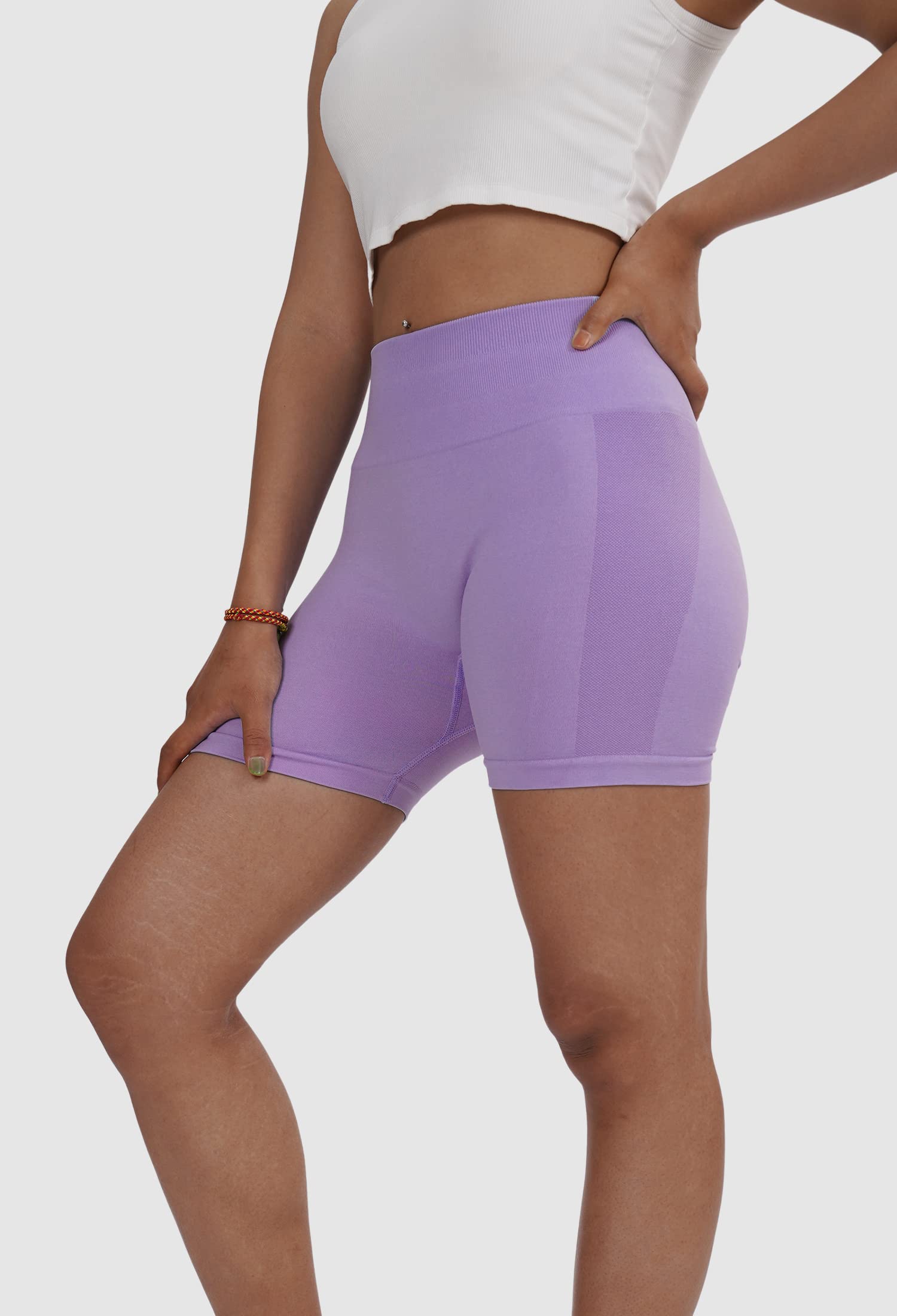 ROOOKU Uplift Gym Shorts for Women Seamless Scrunch Butt Lifting Workout Booty High Waisted Compression Yoga Shorts (Lilac,M)