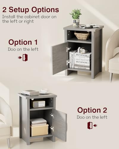 YESHOMY Farmhouse Modern Nightstand with Shelf and Barn Door, Set of 2 for Bedroom, Gray