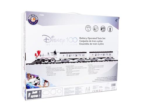 Lionel Disney100 Celebration Ready-to-Play Battery Powered Model Train Set with Remote, White, Black, Red, Large