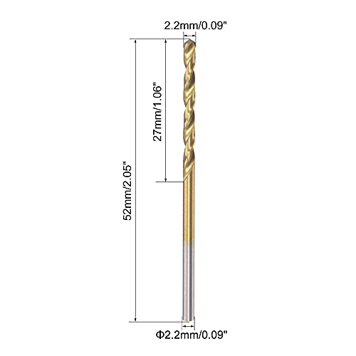 uxcell 2.2mm Drill Bits High Speed Steel Straight Shank 52mm Length Twist Drill Bit Fully Ground Titanium Coated 6 Pcs