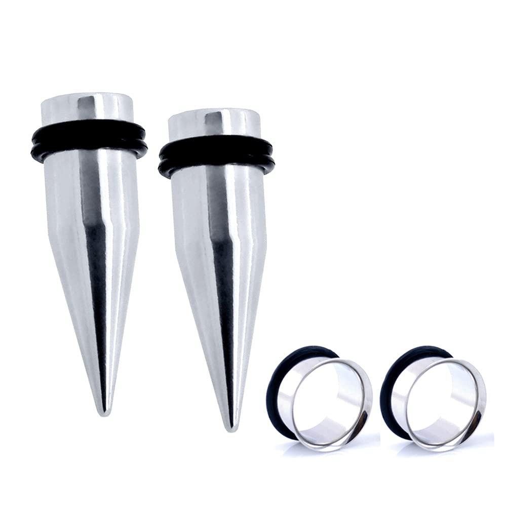 Pair of 7/16" 11mm Stainless Steel Black Tapers and Tunnels Ear Stretching Kit Gauges