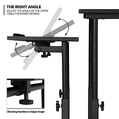 MoNiBloom Mobile Desk Workstation Height Adjustable Rolling Laptop Stand Table with Wheels for Home Office Laptop Cart, Computer Desk, Black
