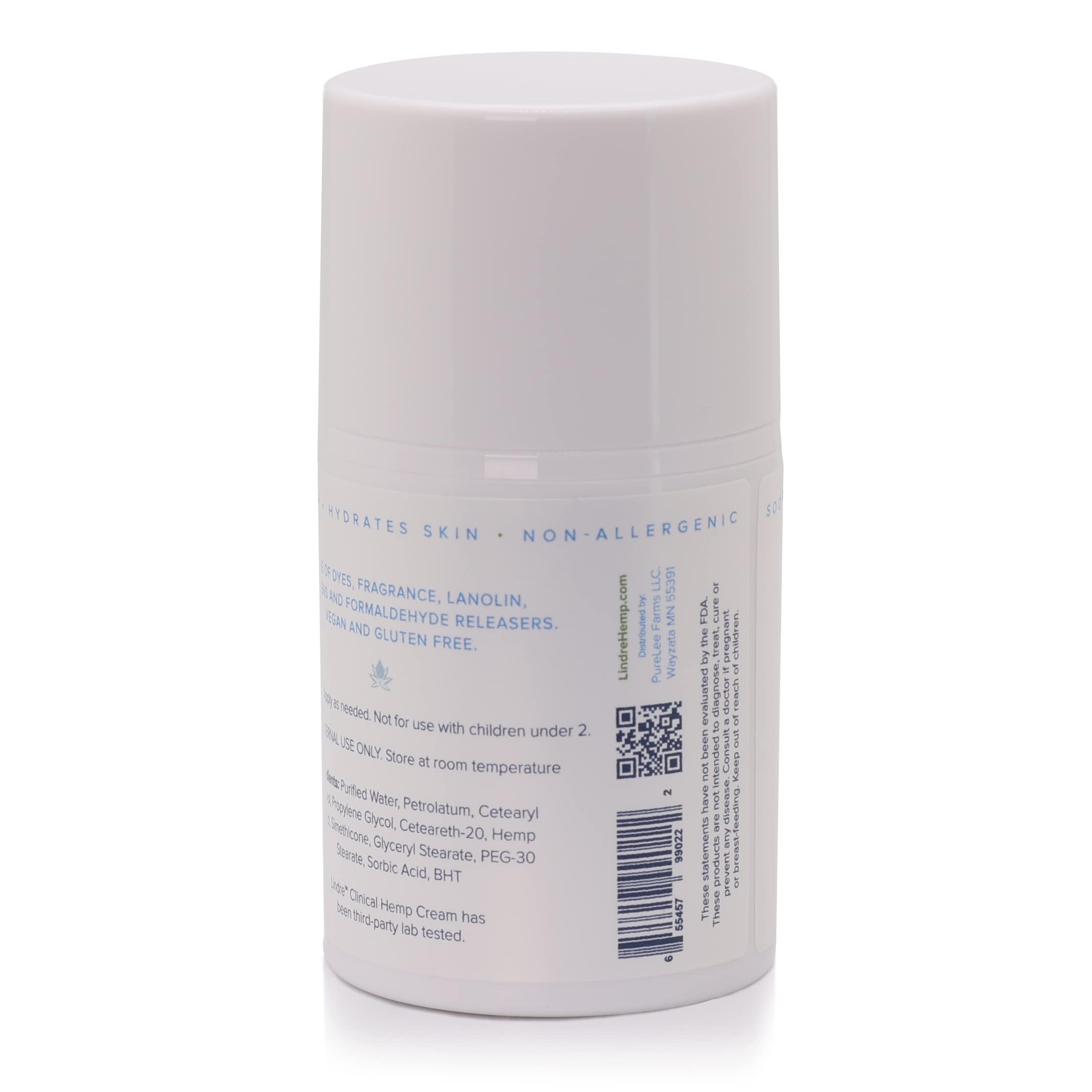 Lindre Regular Strength Hemp Cream for Dry to Very Dry, Sensitive Skin. Fragrance Free, Steroid Free, Dermatologist Tested. Original Formula, 1.7oz