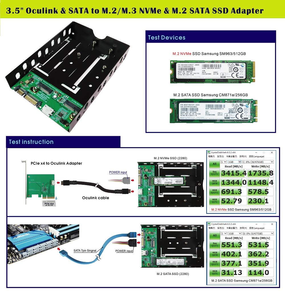 Micro SATA Cables|3.5 Inch Oculink & SATA to M.2/M.3 NVMe SSD Caddy