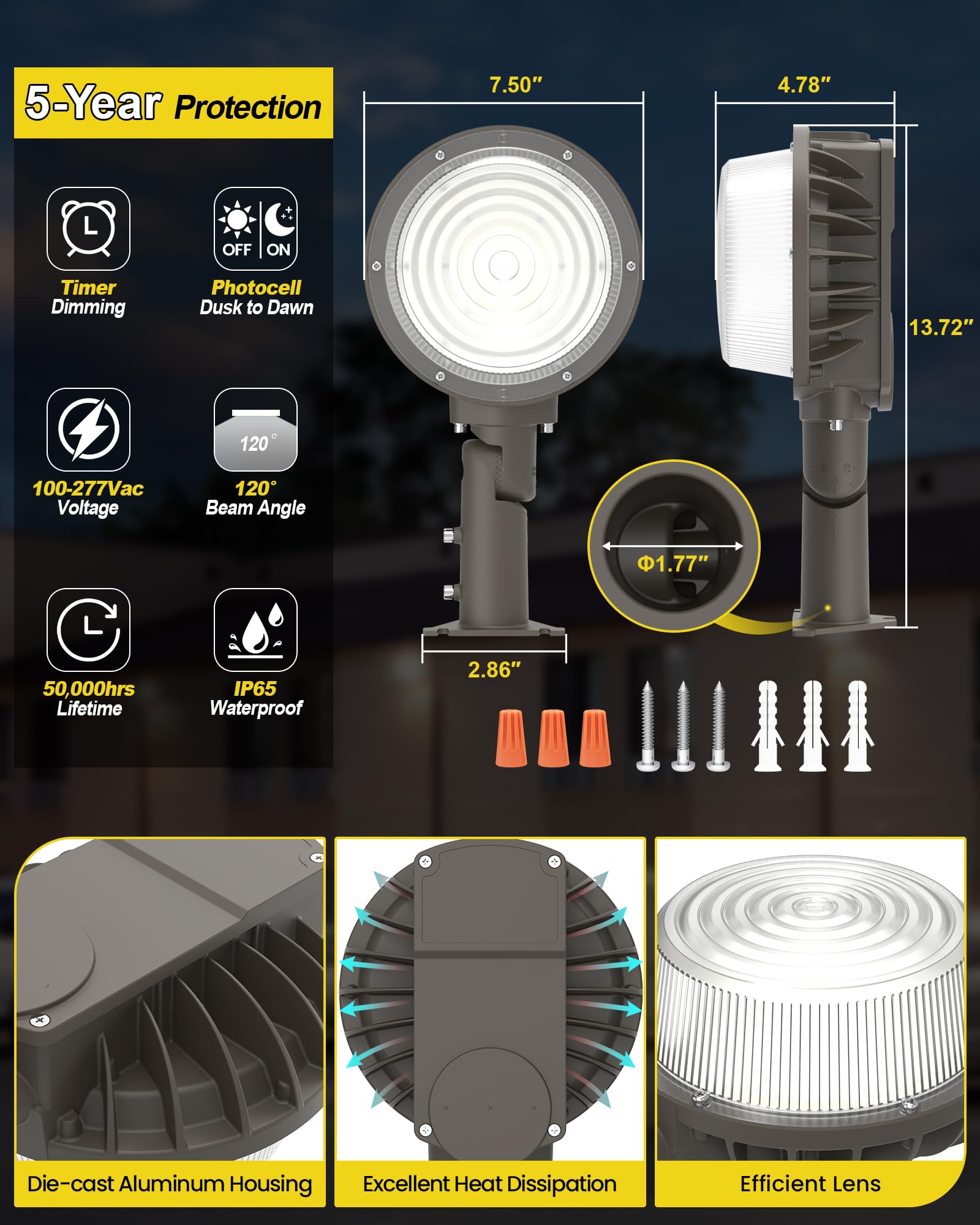 YARBO 80W LED Barn Light 60W 40W Switchable, 5000K/4000K/3000K Adjustable,12000LM Barn Lights Outdoor with Timer Dimming, Dusk to Dawn Outdoor Light with Photocell for Barn/Security/Yard/Garage/Street