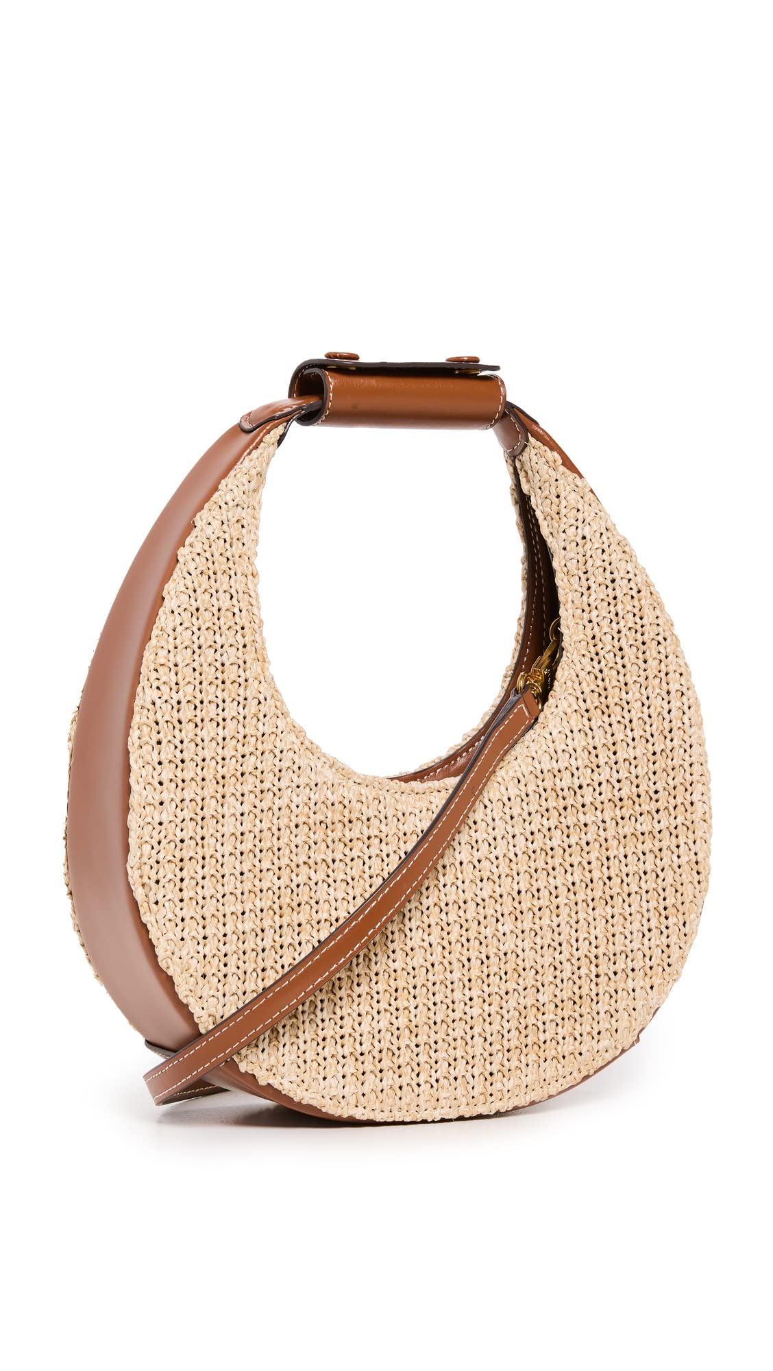 STAUD Women's Raffia Mini Moon Bag, Natural/Tan, One Size