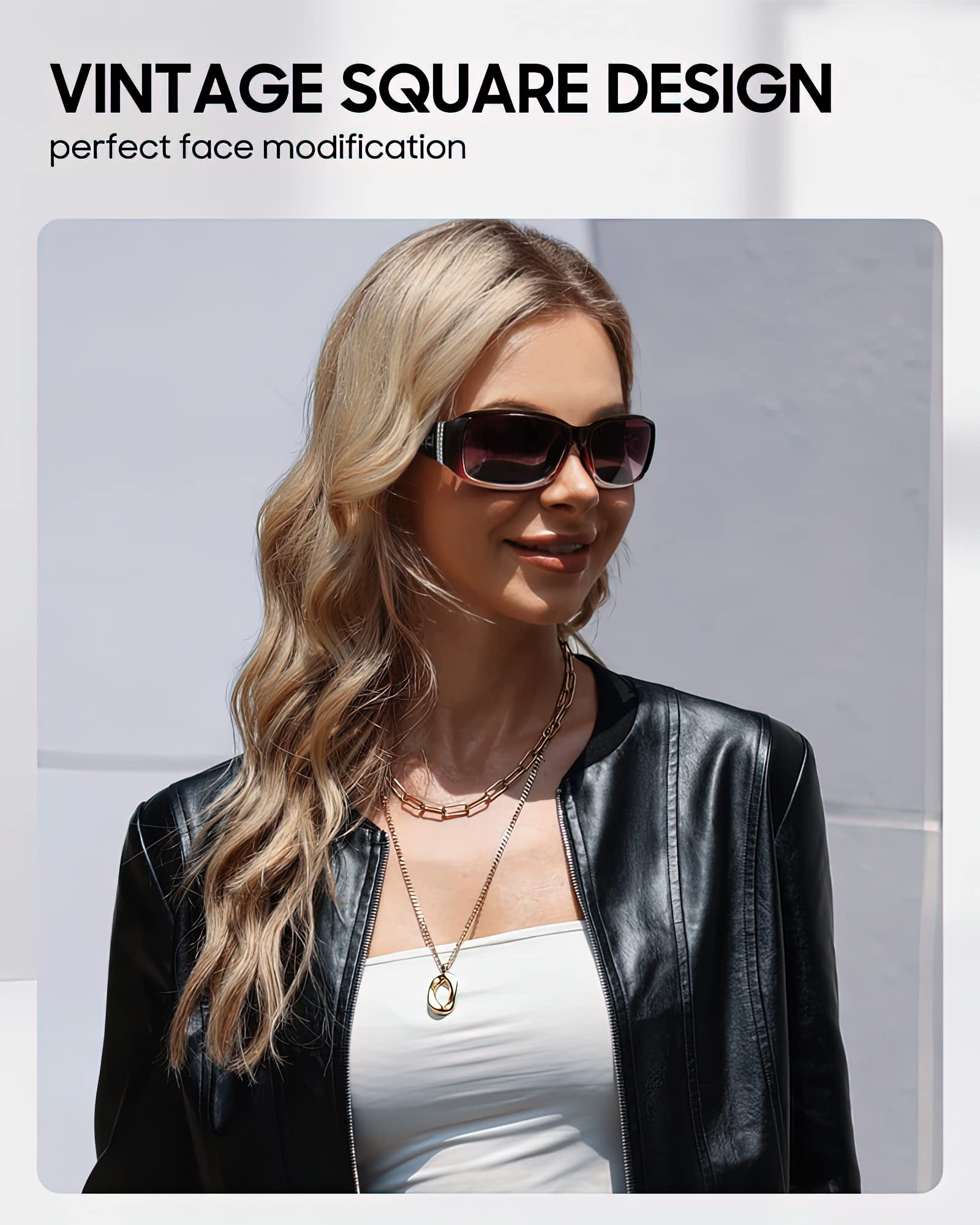 SIPHEW Polarized Rhinestone Sunglasses for Women Retro Trendy Rectangle Sunglasses UV400 Protection for Outdoors