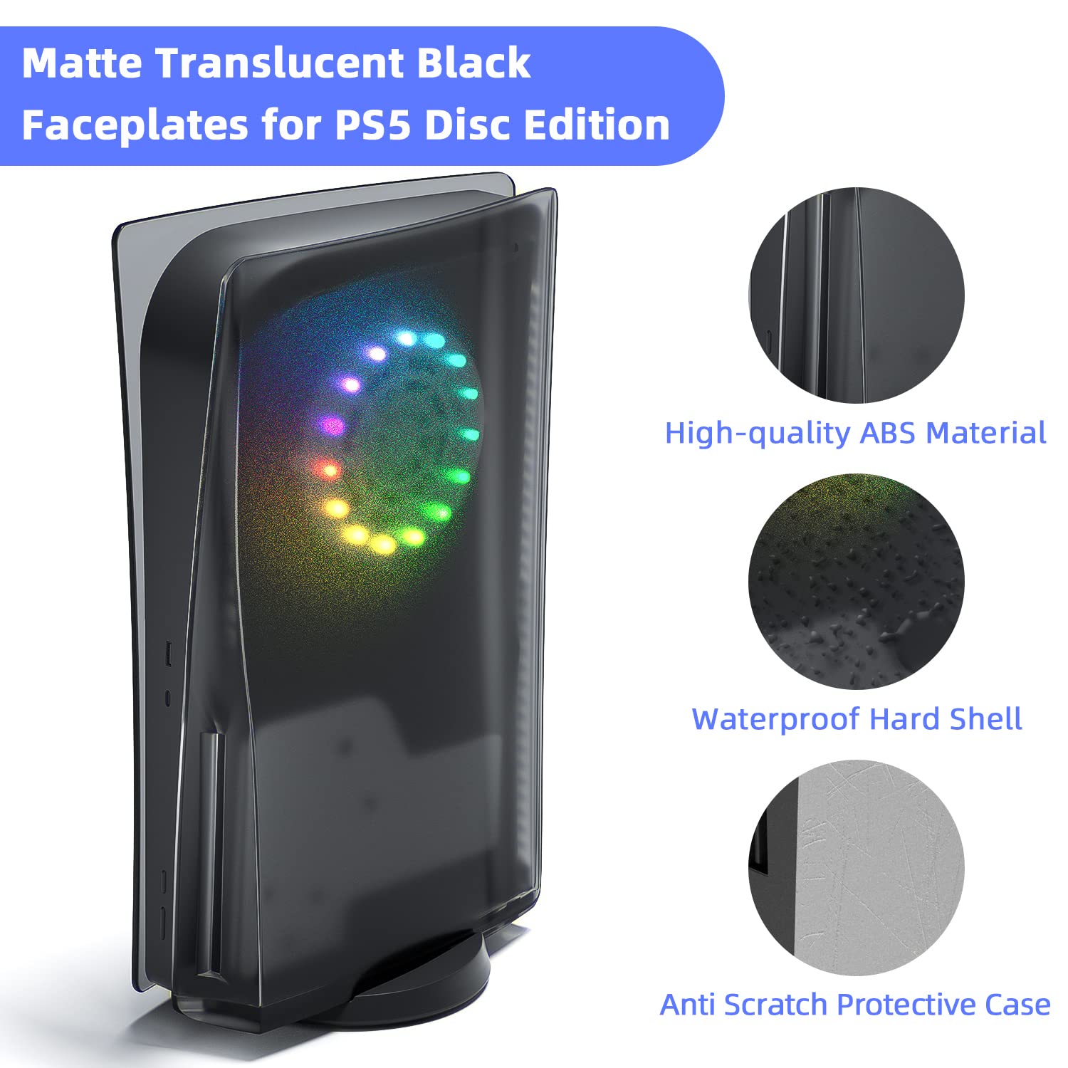 Mytrix 2 in 1 Translucent Black Faceplates for PS5 Disc Edition + RGB LED Light Strips Kit, Anti-Scratch Shockproof Plates Cover ABS Hard Replacement Shell for Playstation 5