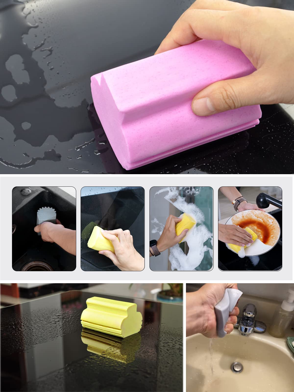 Mistgre 4-Pack Reusable Damp Clean Duster Sponge, Sponge Cleaning Brush Damp Clean Dust Sponge,Cleaning Tool for Baseboards, Ceiling Fan, Glass, Vents, Blinds Duster (4gray), 4x1.4x1