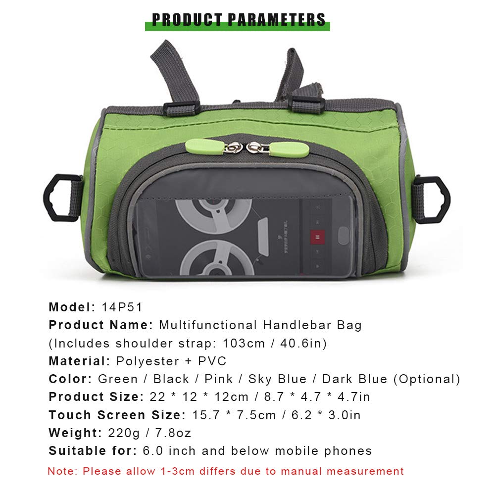 Lixada Bike Handlebar Bag,Waterproof Bike Basket Bicycle Front Storage Bag with Transparent Pouch Touch Screen and Removable Shoulder Strap for Road Bikes, Mountain Bikes and Motorcycles