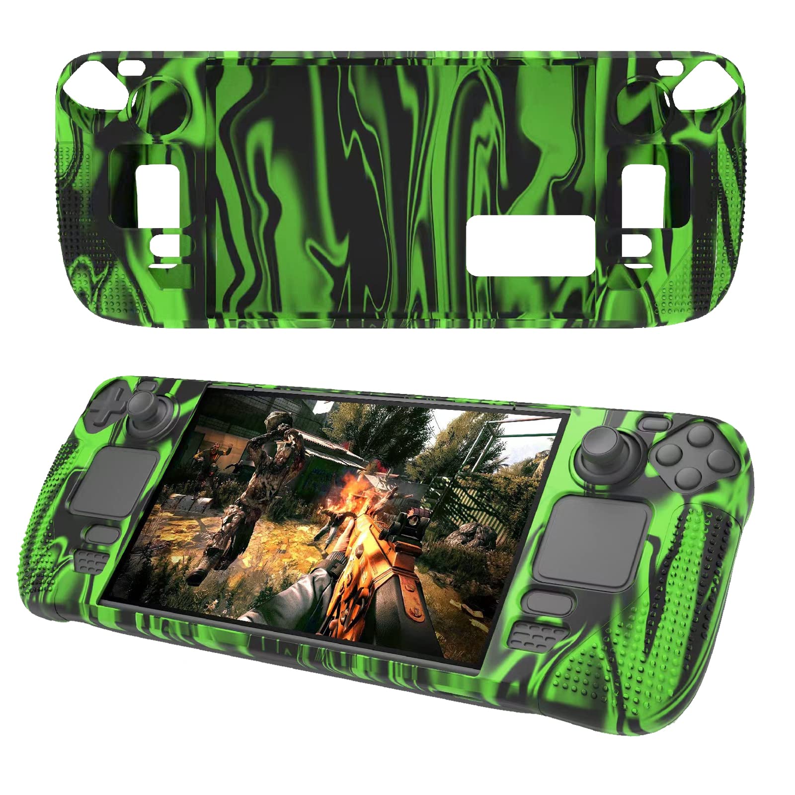 Steam Deck Camouflage Blue Silicone Cover - Full Body Protective Case, Enhanced Grip & Comfort, Cooling Vents Accessible, Ideal for Gaming - Blue