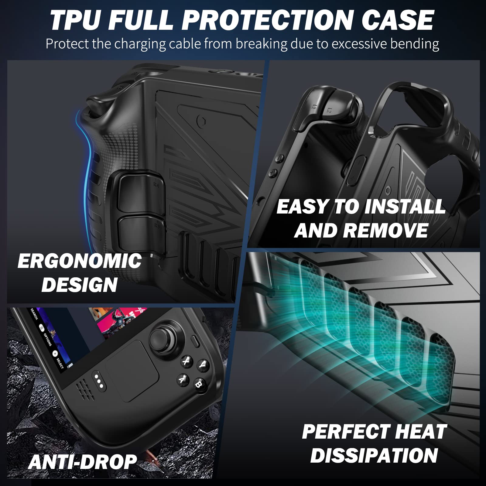 Steam Deck Case,[21 in 1]Steam Deck Accessories Set with TPU Protective Cover Case,Adjustable Stand Dock and 2 HD Tempered Glass Screen Protector,90° Type-c Expansion Adapter and Protect Skin Kit