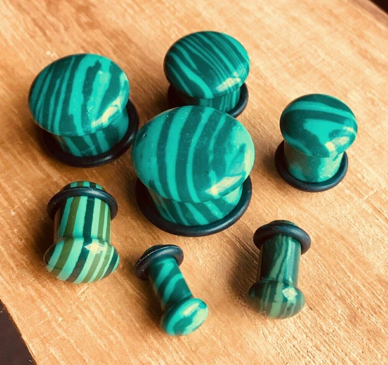 Lobal Domination PAIR of Single Flare Malachite Stone Plugs Gauges Earlets Body Jewelry (00g (10mm))
